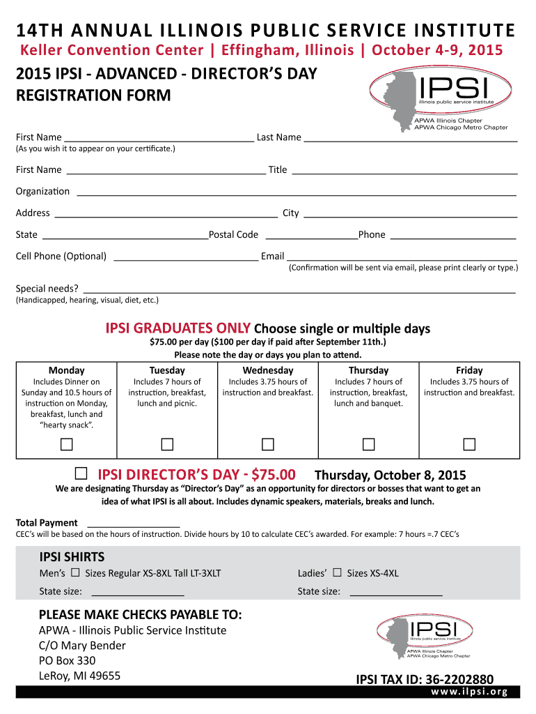Fillable Online 2016 APWA IL Chapter Attendee Registration Form - APWA ...