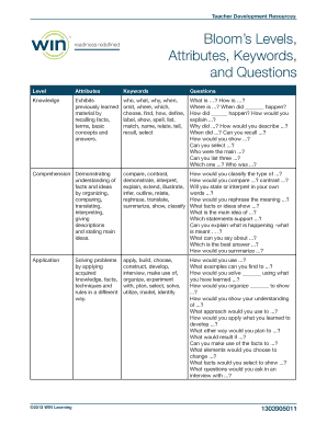 Fillable Online Bloom's Levels, Attributes, Keywords, and Questions ...