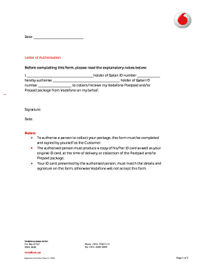 Fillable Online vodafone Letter of authorisaton for Prepaid and ...