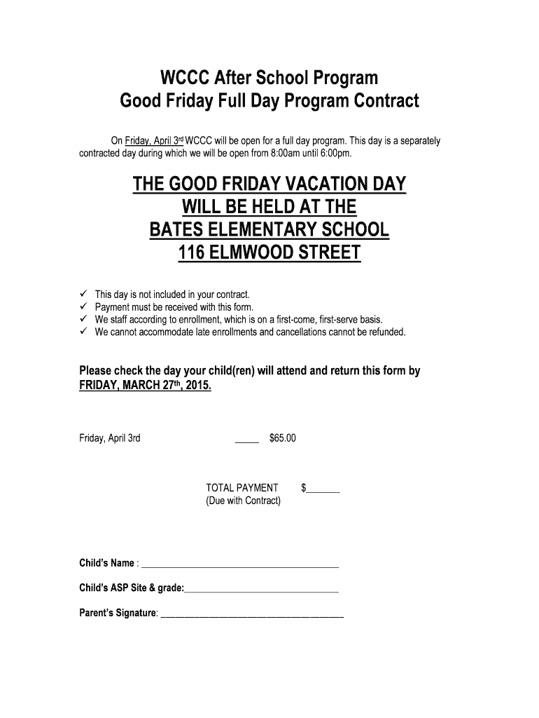 Fillable Online WCCC After School Program Fax Email Print - pdfFiller