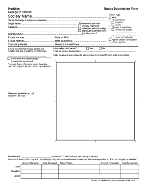 Fillable Online heraldry meridies Meridies Badge Submission Form ...