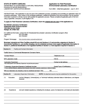 Fillable Online STATE OF NORTH CAROLINA Application for Field Parameter ...
