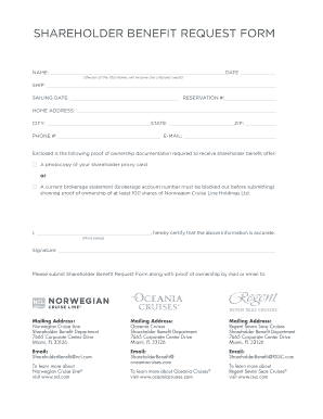 Fillable Online Shareholder benefit request bformb - Shareholdercom Fax ...