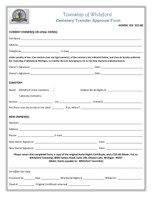 Fillable Online Cemetery Transfer Form - Whiteford Township Fax Email ...