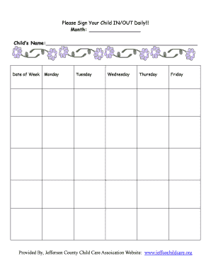 Fillable Online jeffcochildcare Please Sign Your Child IN/OUT Daily ...