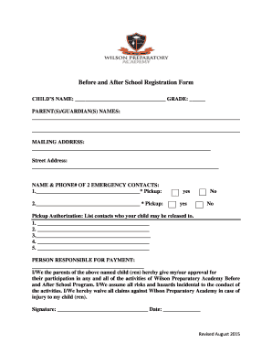 Fillable Online wilsonpreparatoryacademy Before and After School Registration Form - K-12 ...