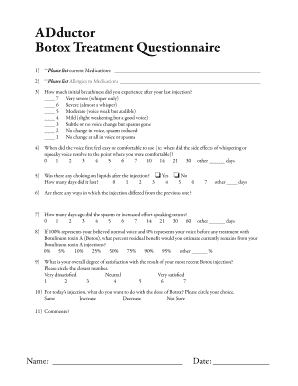 Fillable Online ADductor Botox Treatment Questionnaire 1) **Please list ...