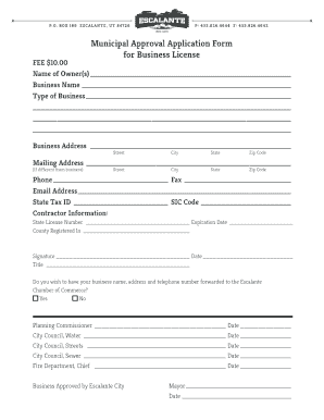 Fillable Online Municipal Approval bApplicationb Form for Business ...