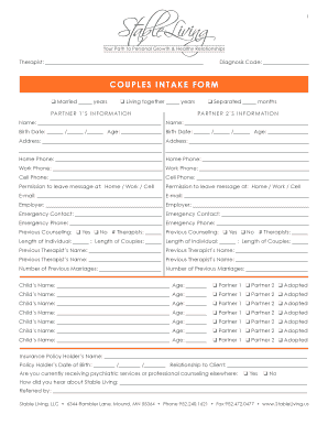 Fillable Online stableliving COUPLES INTAKE FORM - Stable Living ...