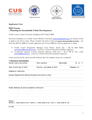 Fillable Online Application Form PhD Course 08.pdf - Nordic Centre Fax ...