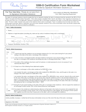 Fillable Online 1099-S Certification Worksheet - Signature Information ...
