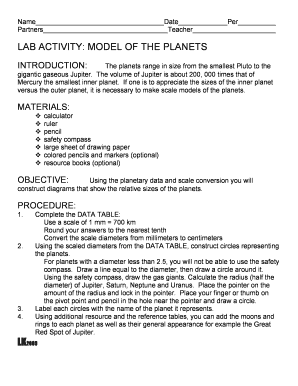 Fillable Online LAB ACTIVITY MODEL OF THE PLANETS - New York Science ...