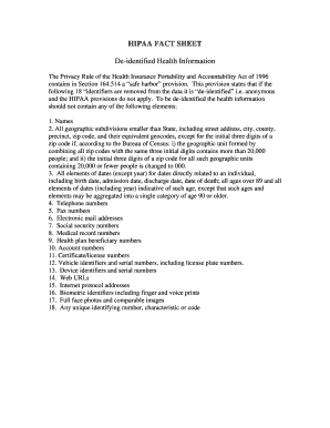 Fillable Online umass HIPAA FACT SHEET De-identified Health Information ...