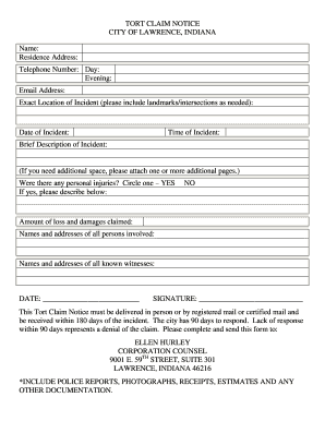Fillable Online Tort claim notice - City Of Lawrence Fax Email Print ...