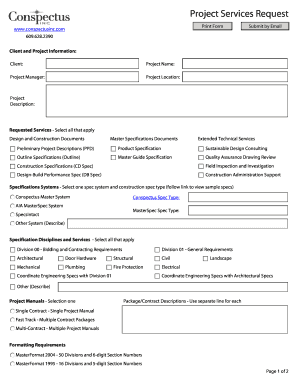 Fillable Online Project Services Request - Conspectus Inc Fax Email ...