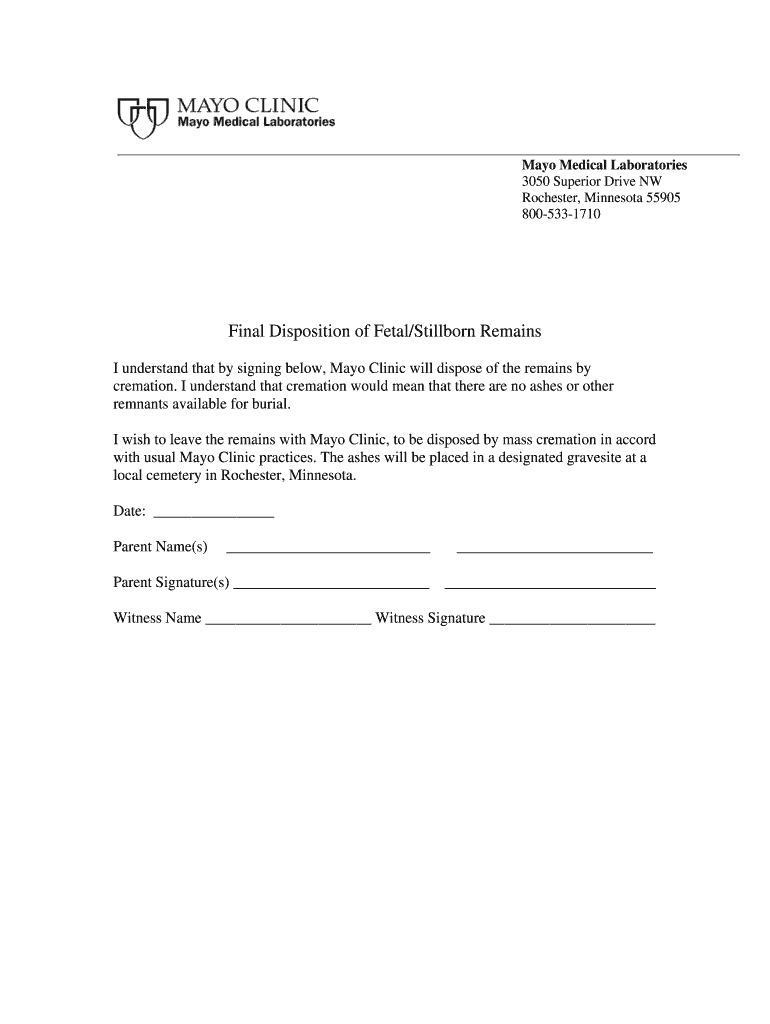 Fillable Online pathologylab Final Disposition of FetalStillborn ...