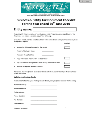 Fillable Online Business Entity Tax Document Checklist - beknowhowb Fax ...
