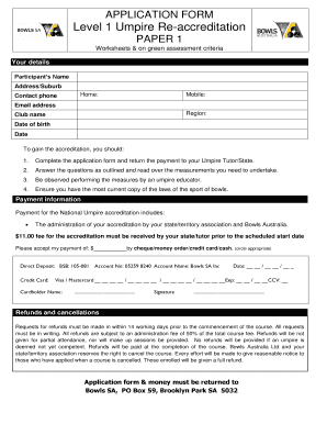 Fillable Online APPLICATION FORM Level 1 Umpire Re-accreditation Fax ...