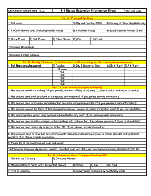 Fillable Online B-1 Status Extension Information Sheet - Law Office of ...
