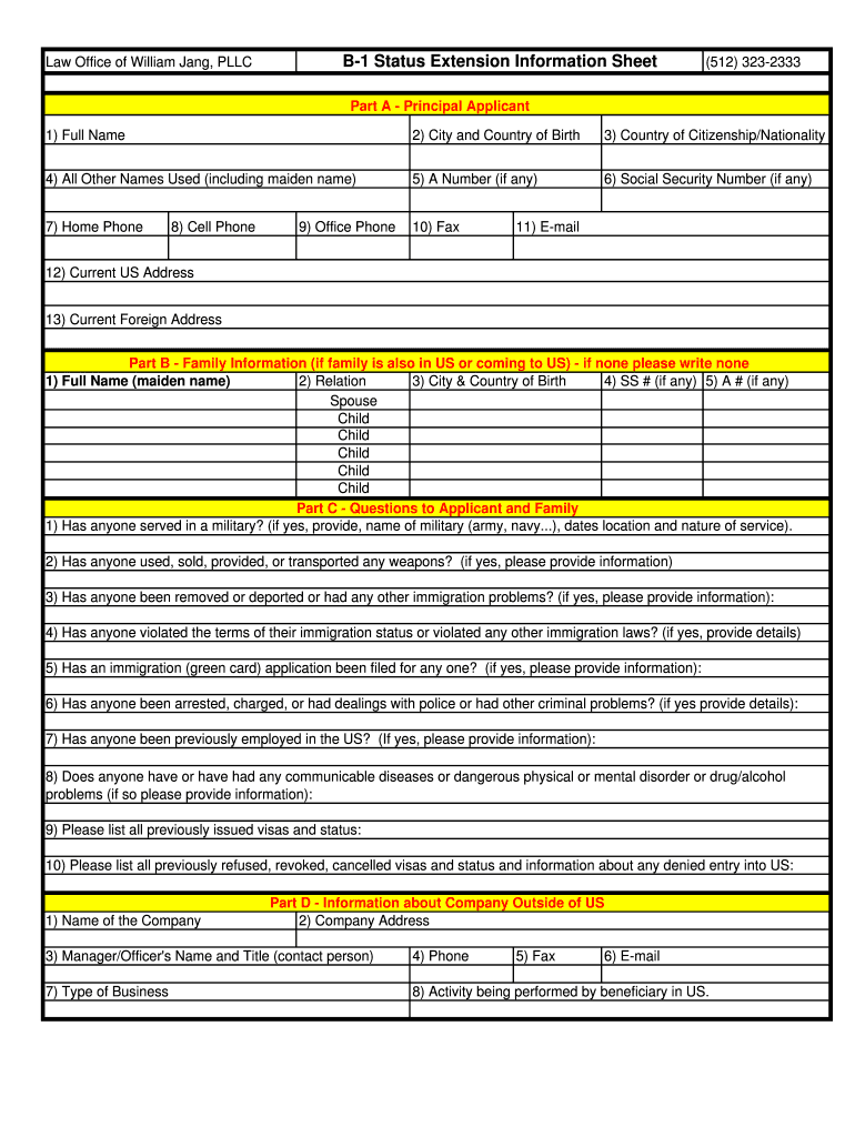 Fillable Online B-1 Status Extension Information Sheet - Law Office of ...