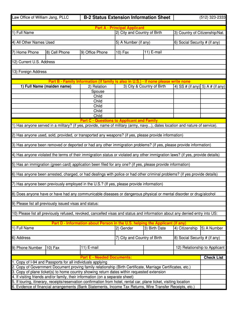 Fillable Online Law Office of William Jang PLLC B-2 Status Extension ...