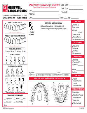 Fillable Online LABORATORY PROCEDURE AUTHORIZATION GLIDEWELL ...
