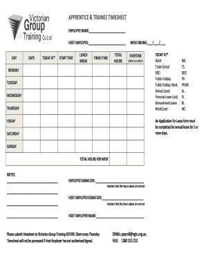 Fillable Online vgtc org APPRENTICE amp TRAINEE TIMESHEET ...
