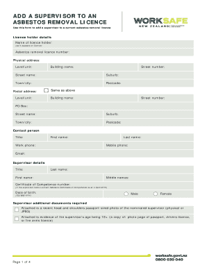 Fillable Online Form - Asbestos - Application to add a supervisor ...