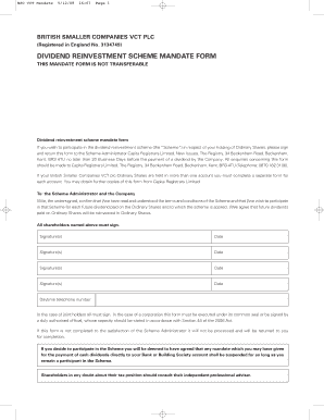 Fillable Online DIVIDEND REINVESTMENT SCHEME MANDATE FORM Fax Email ...