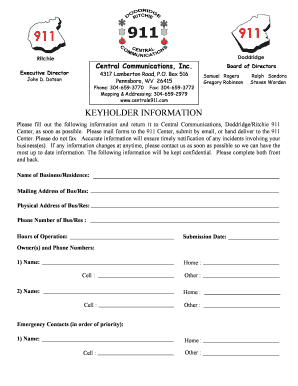 Fillable Online KEYHOLDER INFORMATIONPlease fill out the following Fax ...