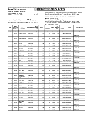 Fillable Online g4s Form-XVII REGISTER OF WAGES - G4S India Fax Email ...