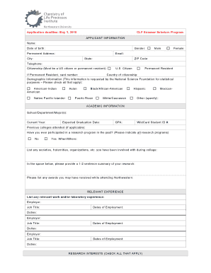 Fillable Online clp northwestern BCLPb Summer Scholars Application 2013 ...