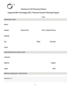 Fillable Online clp northwestern Application Form - Chemistry of Life ...