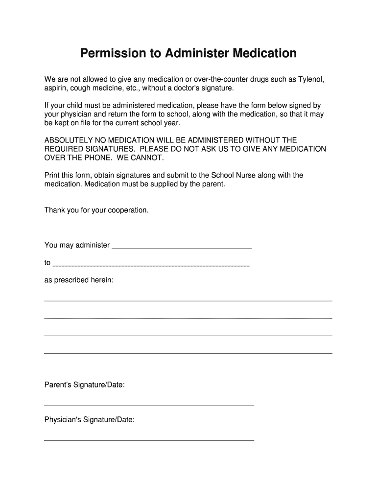 Fillable Online stchrisschoolnh Permission to Administer Medication ...