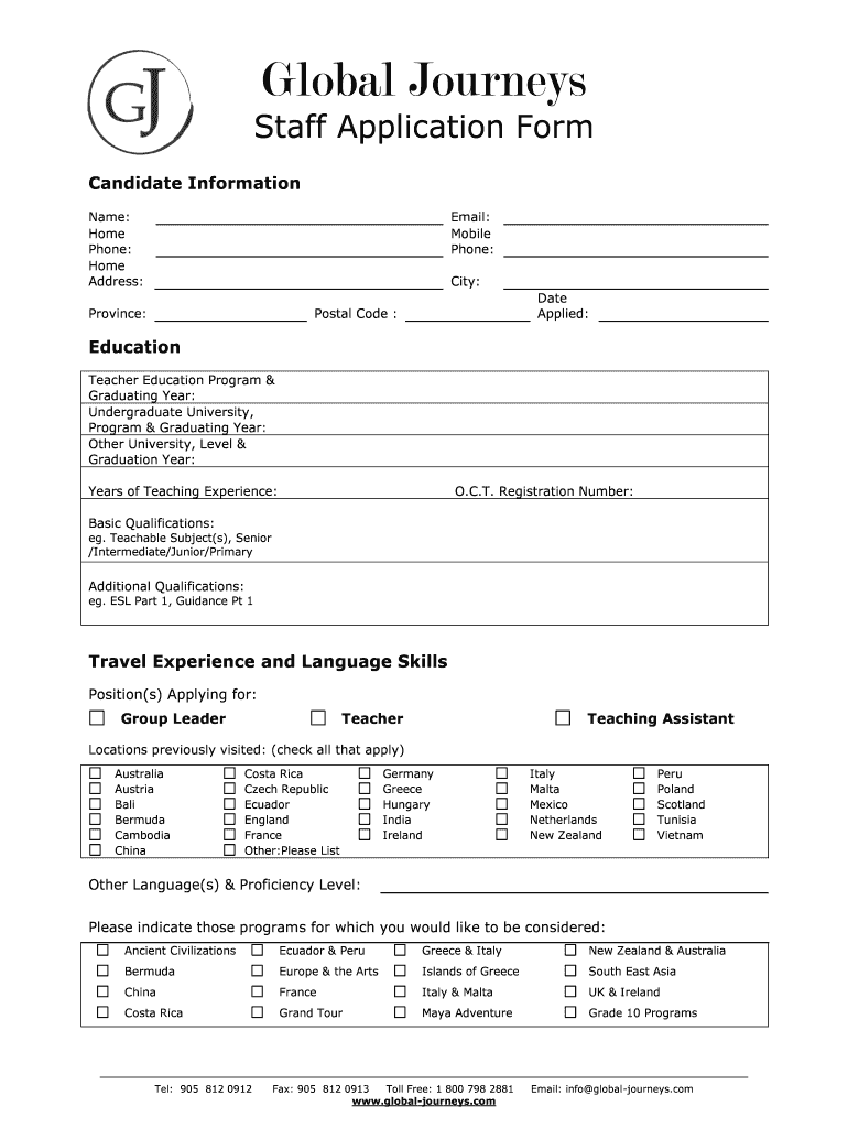 Fillable Online PDF_Files/Staff Application Form.pdf - Global Journeys ...