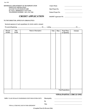 Fillable Online dot state mn Bcredit applicationb - Minnesota ...