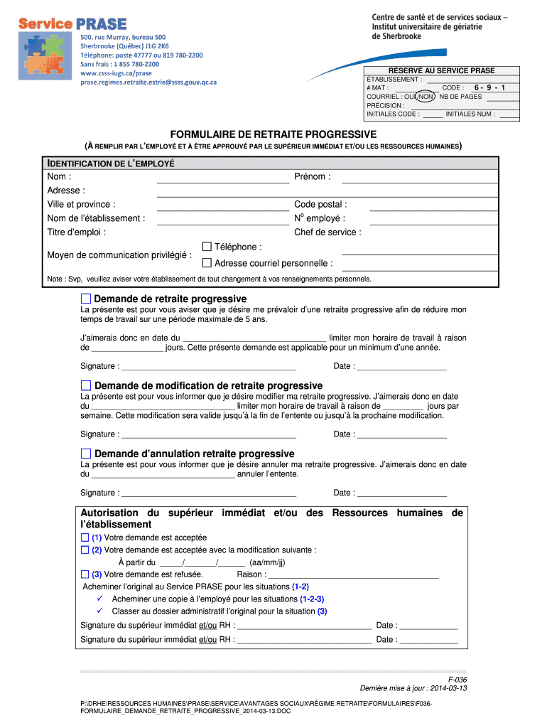 Remplissable En Ligne prase csss-iugs FORMULAIRE DE RETRAITE ...