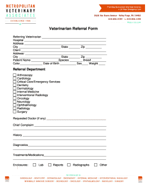 Fillable Online Veterinary Referral Form - bmetrob-bvetbbcomb Fax Email ...