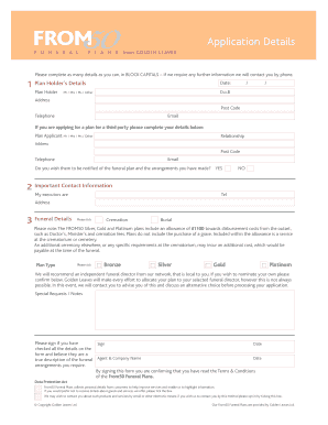 Fillable Online Application Details - from50 Funeral Plans Fax Email ...