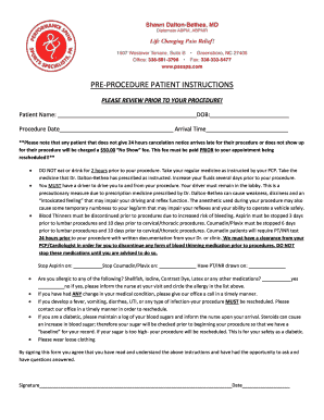 Fillable Online PRE-PROCEDURE PATIENT INSTRUCTIONS Fax Email Print ...