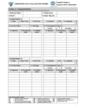 Fillable Online swiofp SWIOFP FORM 13 OBSERVER DATA COLLECTION FORMS ...