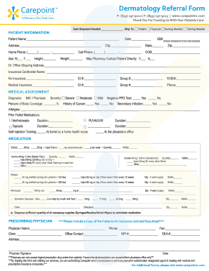 Fillable Online Dermatology Referral Form - bcarepointrxbbcomb Fax ...