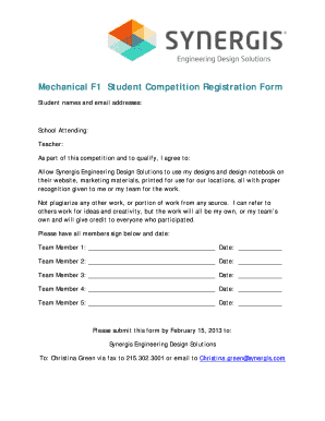 Fillable Online F1 Student Competition Registration Form Fax Email ...