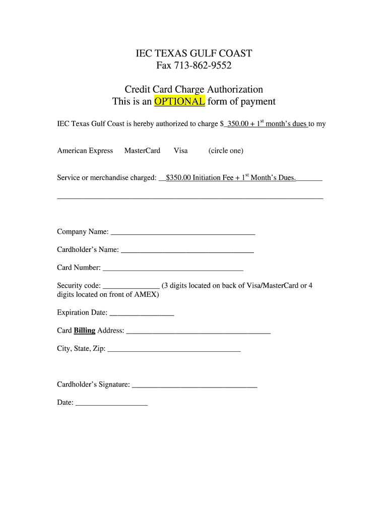 Fillable Online iectxgulfcoast Credit Card Authorization - IEC Texas ...