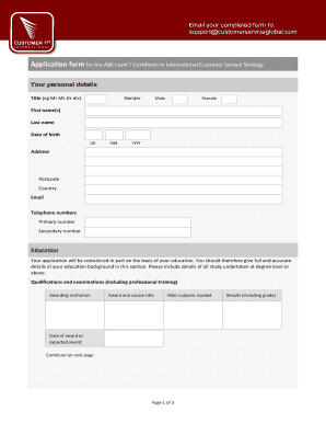 Fillable Online Application form for the ABE Level 7 Certificate in Fax ...