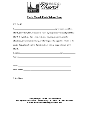 Fillable Online christchurchshrewsbury Christ Church Photo Release Form ...