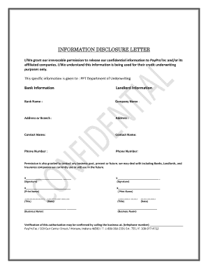 Fillable Online INFORMATION DISCLOSURE LETTER - payprotecrepcom Fax ...