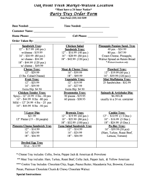 Fillable Online Party Tray Order Form Watson - Oak Point Market Fax ...