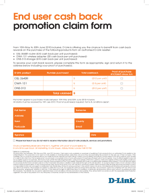 Fillable Online End user cash back promotion claim form - dabscom Fax ...