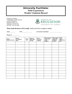 Fillable Online fieldexperiences ualberta UF Weekly Visitation Record ...